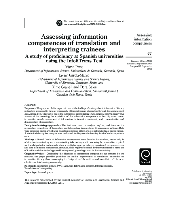 (PDF) Assessing information competences of translation and interpreting ...