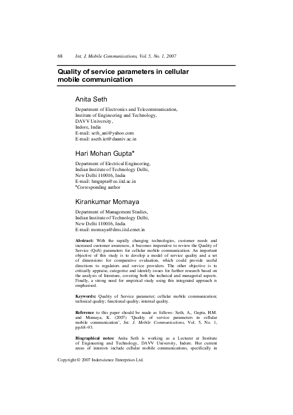 (PDF) Quality of service parameters in cellular mobile communication