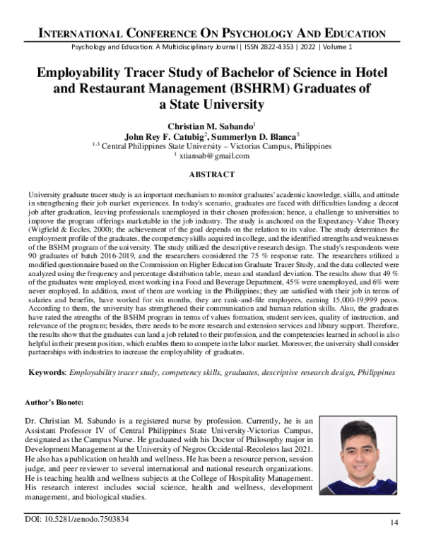 (PDF) Employability Tracer Study of Bachelor of Science in Hotel and ...