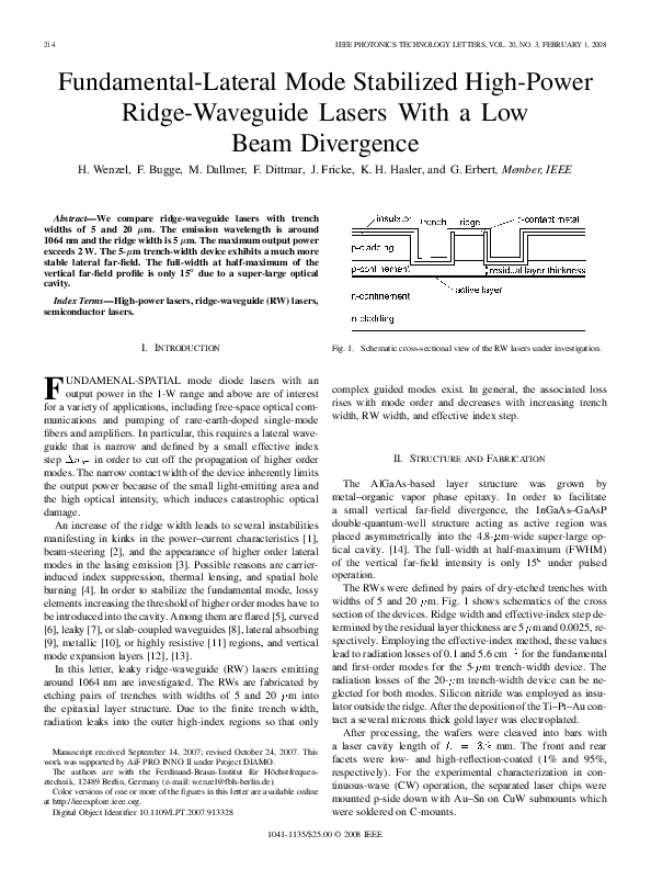 (PDF) Fundamental-Lateral Mode Stabilized High-Power Ridge-Waveguide ...