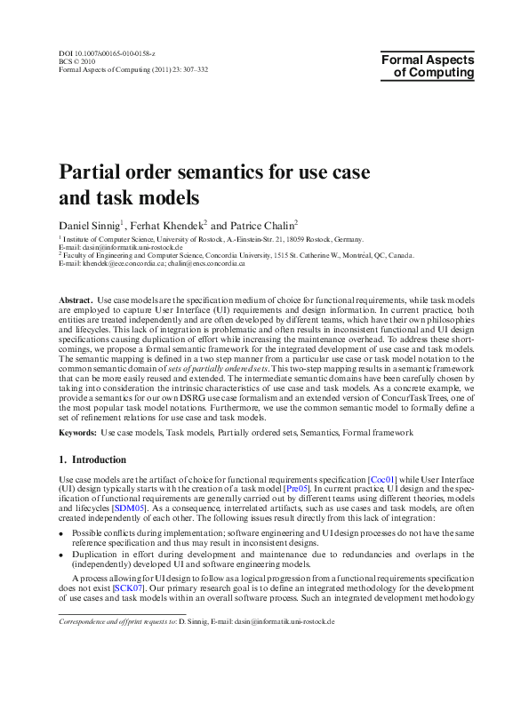 (PDF) Partial order semantics for use case and task models