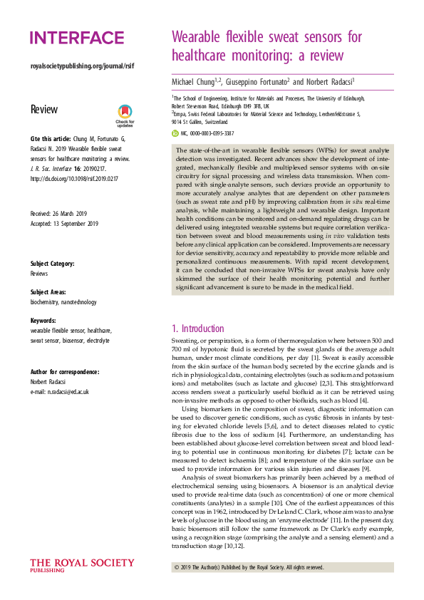 (PDF) Wearable flexible sweat sensors for healthcare monitoring: a review