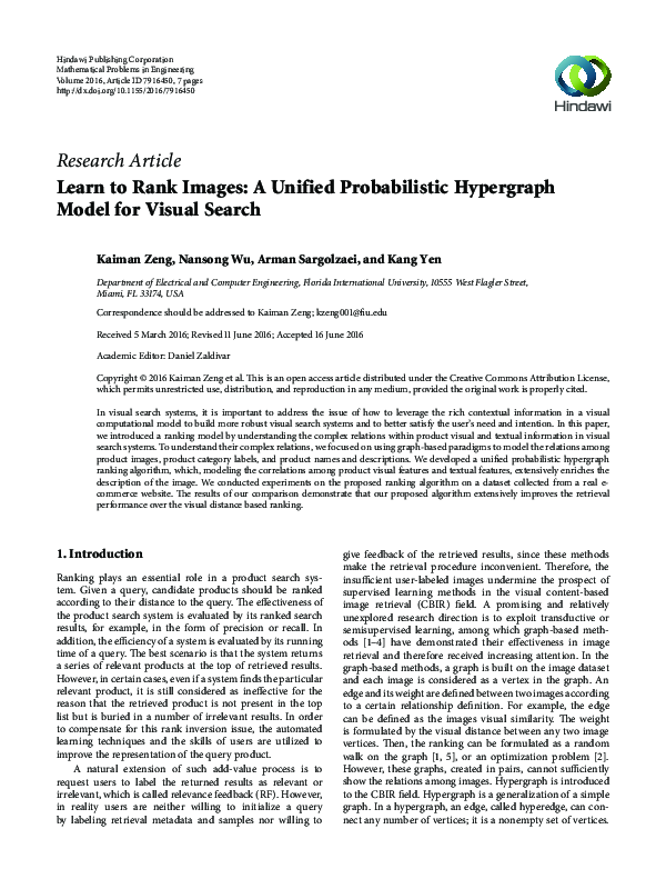 (PDF) Learn to Rank Images: A Unified Probabilistic Hypergraph Model for Visual Search