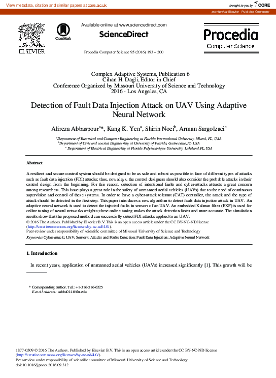 (PDF) Detection of Fault Data Injection Attack on UAV Using Adaptive Neural Network