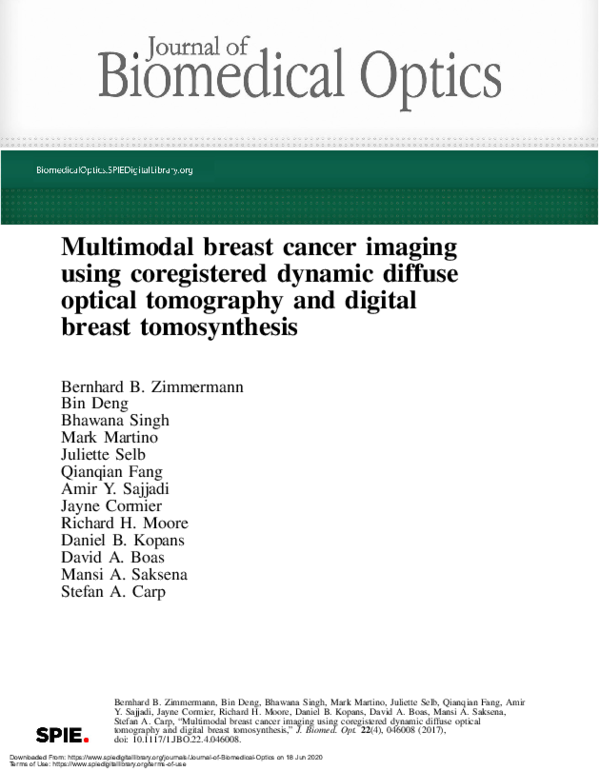 (PDF) Multimodal breast cancer imaging using coregistered dynamic diffuse optical tomography and ...