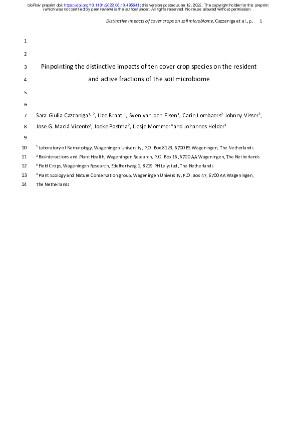 (PDF) Pinpointing the distinctive impacts of ten cover crop species on the resident and active ...