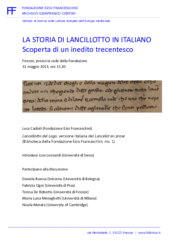 (PDF) La storia di Lancillotto in Italiano. Scoperta di un inedito ...