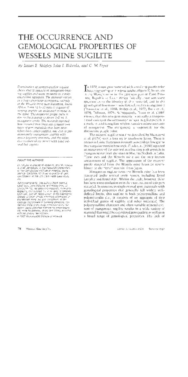 (PDF) The Occurrence and Gemological Properties of Wessels Mine Sugilite