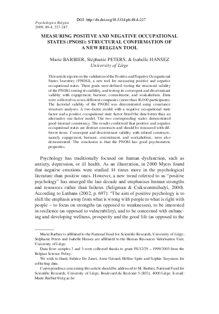 (PDF) Measuring Positive and Negative Occupational States (PNOSI ...