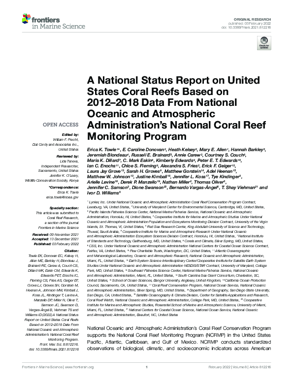 (PDF) A National Status Report on United States Coral Reefs Based on ...