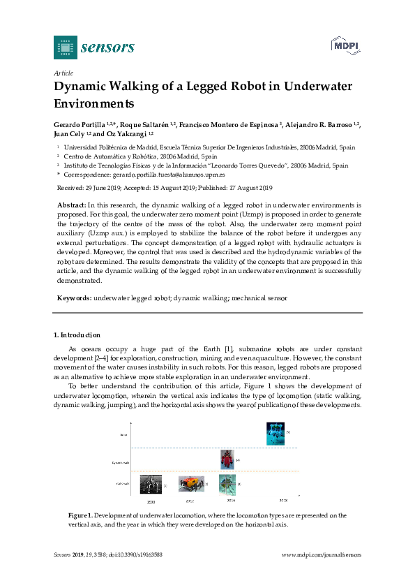 (PDF) Dynamic Walking of a Legged Robot in Underwater Environments ...