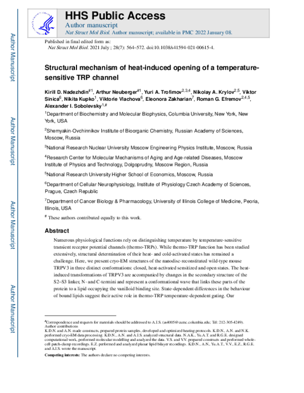(PDF) Structural mechanism of heat-induced opening of a temperature ...