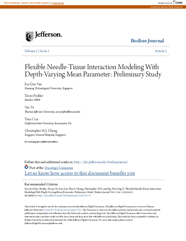 (PDF) Flexible Needle–Tissue Interaction Modeling With Depth-Varying ...