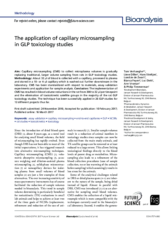 (PDF) The application of capillary microsampling in GLP toxicology studies