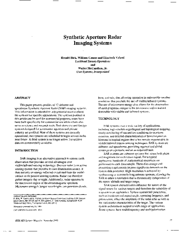 (PDF) Synthetic aperture radar imaging systems