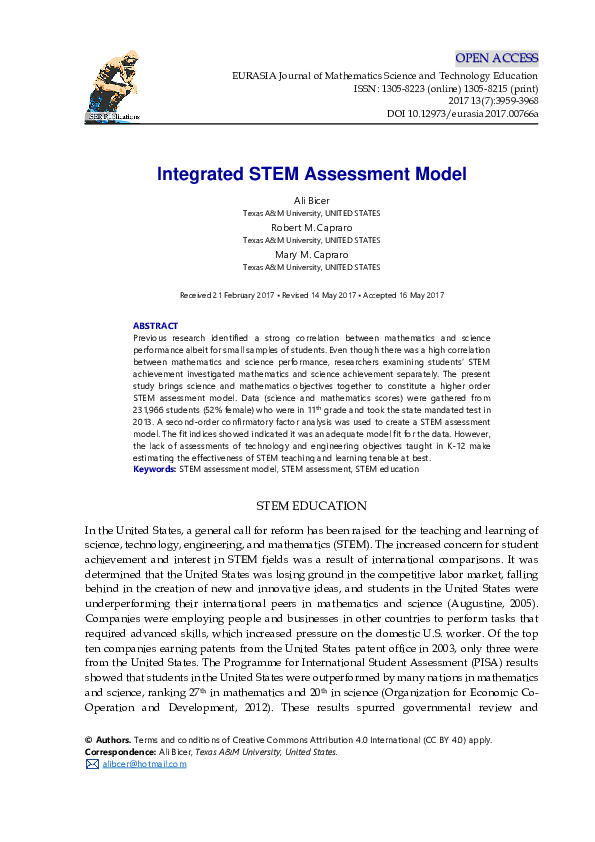 (PDF) Integrated STEM Assessment Model
