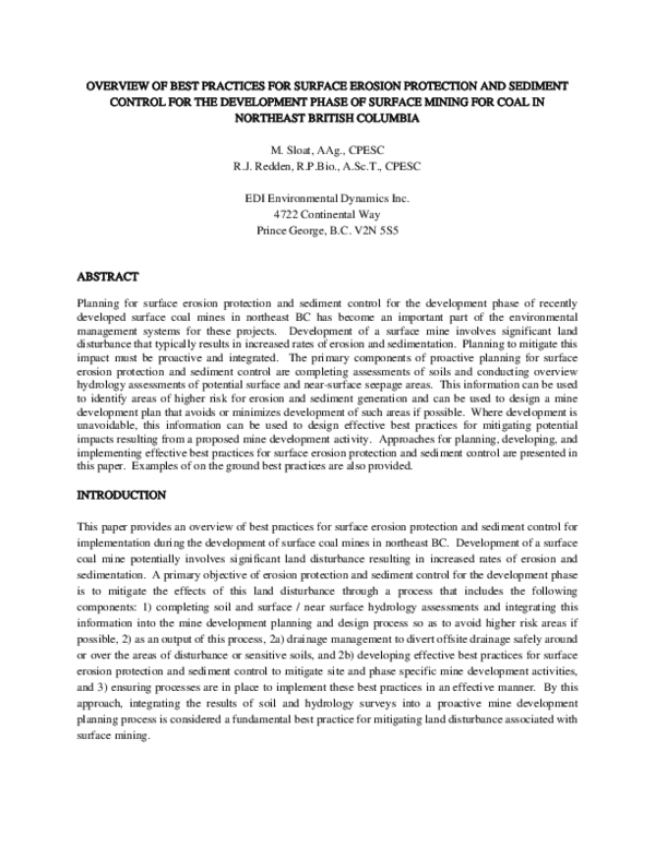 (PDF) Overview of best practices for surface erosion protection and ...