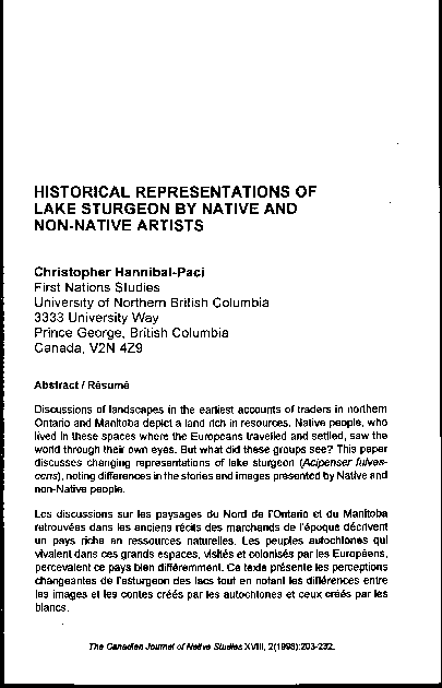 Pdf Historical Representations Of Lake Sturgeon By Native And Non Native Artists