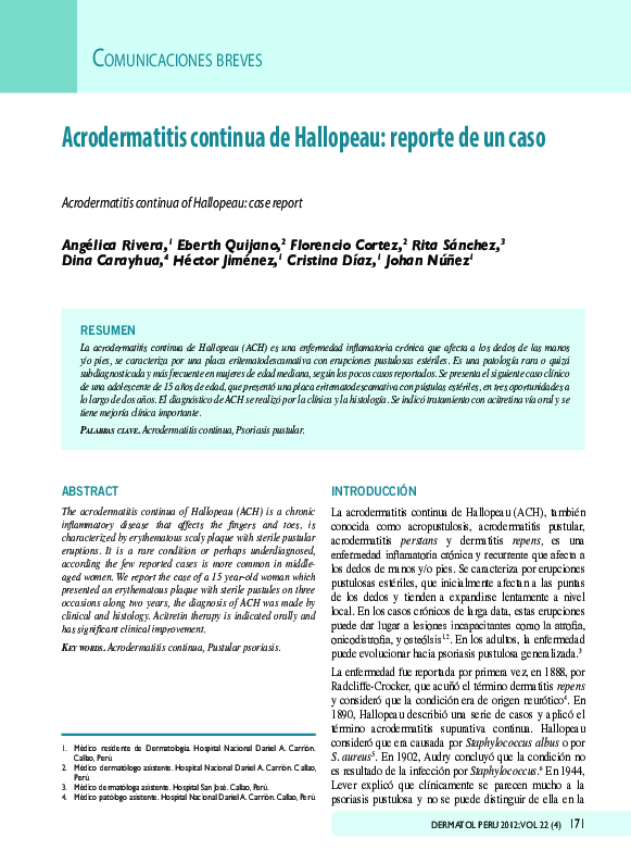 (PDF) Acrodermatitis continua de Hallopeau: reporte de un caso