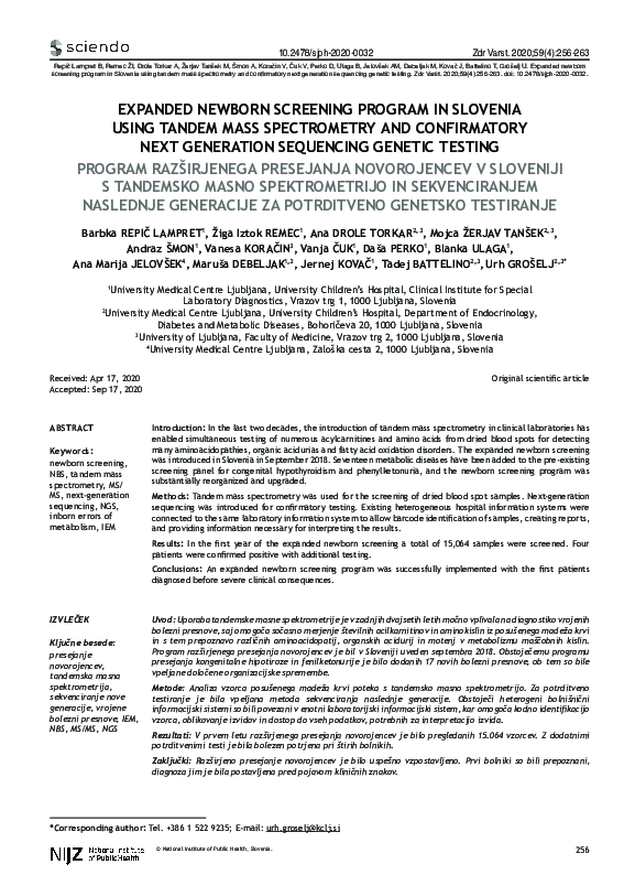 (PDF) Expanded newborn screening program in Slovenia using tandem mass ...
