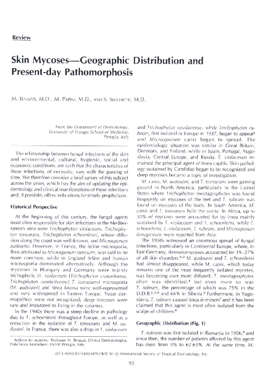 (PDF) Skin Mycoses—Geographic Distribution and Present-day Pathomorphosis