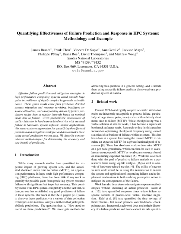 (PDF) Quantifying effectiveness of failure prediction and response in HPC systems: Methodology ...