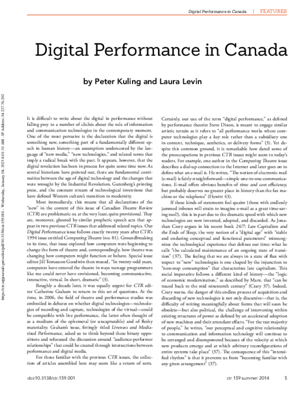 (PDF) Digital Performance in Canada