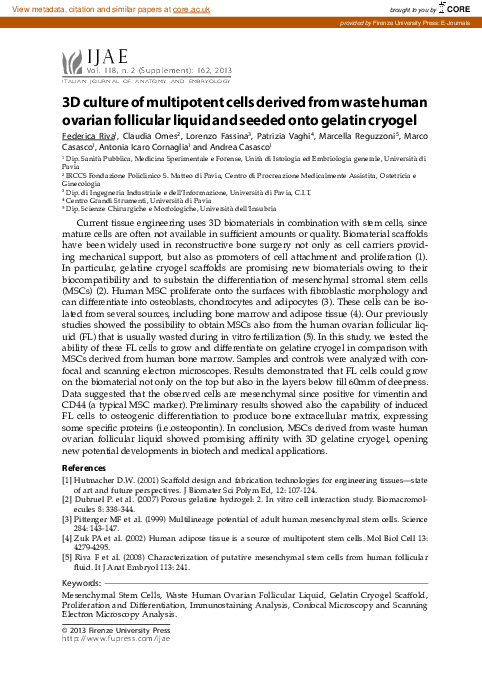3D culture of multipotent cells derived from waste human ovarian ...