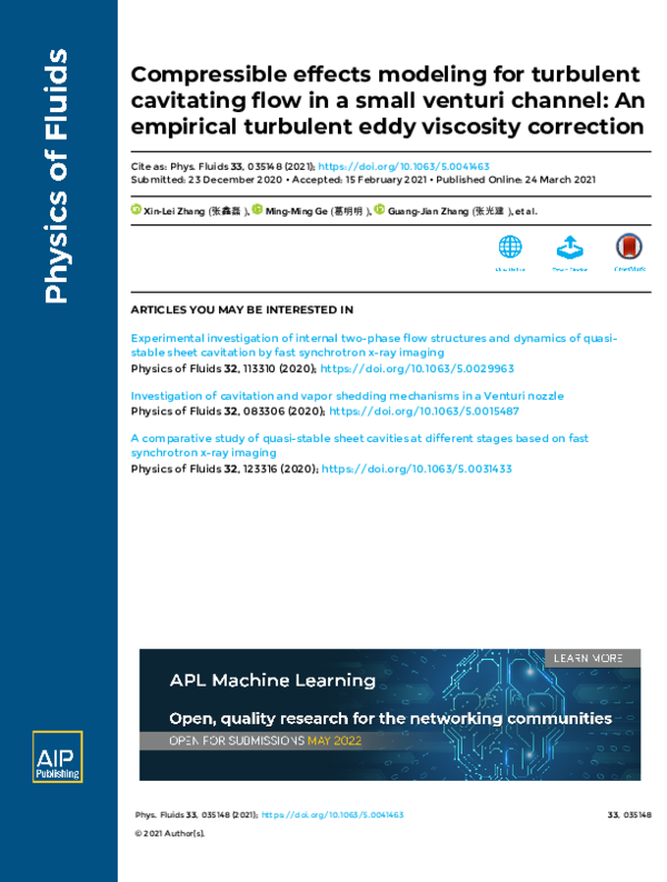 (PDF) Compressible effects modeling for turbulent cavitating flow in a small venturi channel: An ...