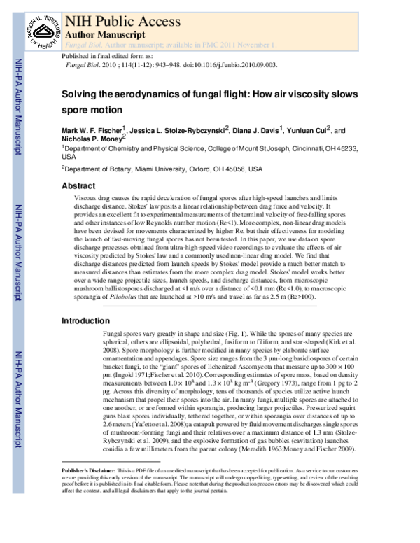 (PDF) Solving the aerodynamics of fungal flight: how air viscosity ...