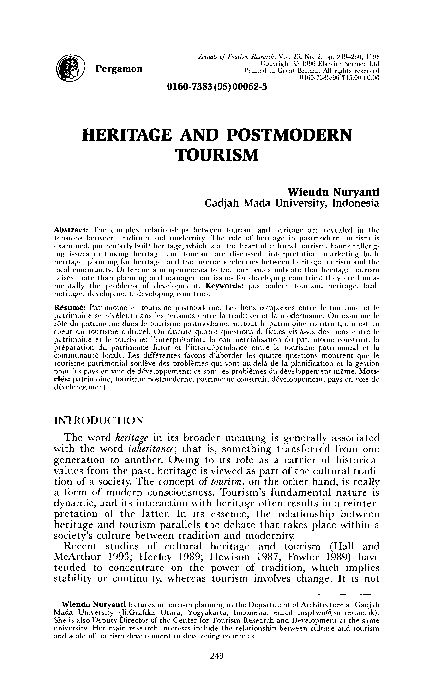 (PDF) Heritage and postmodern tourism