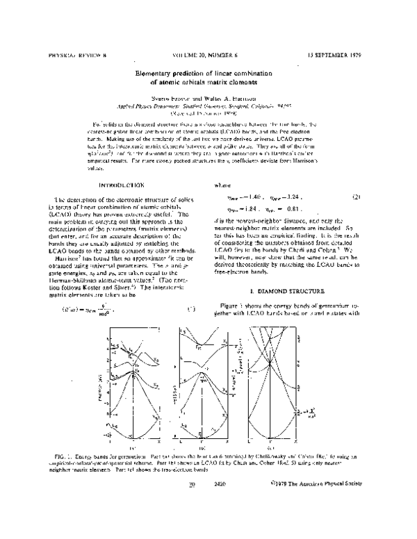 Pdf Elementary Prediction Of Linear Combination Of Atomic Orbitals