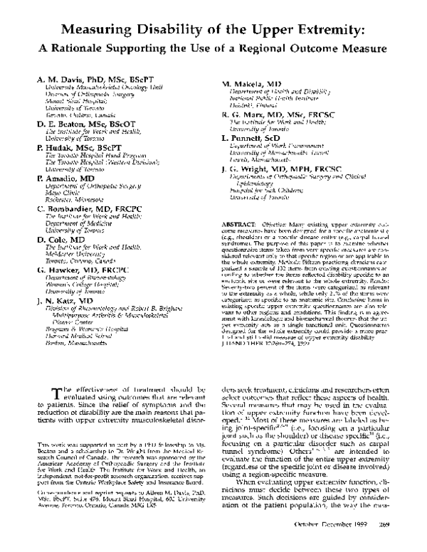 (PDF) Evaluating Upper Extremity Disability Outcomes