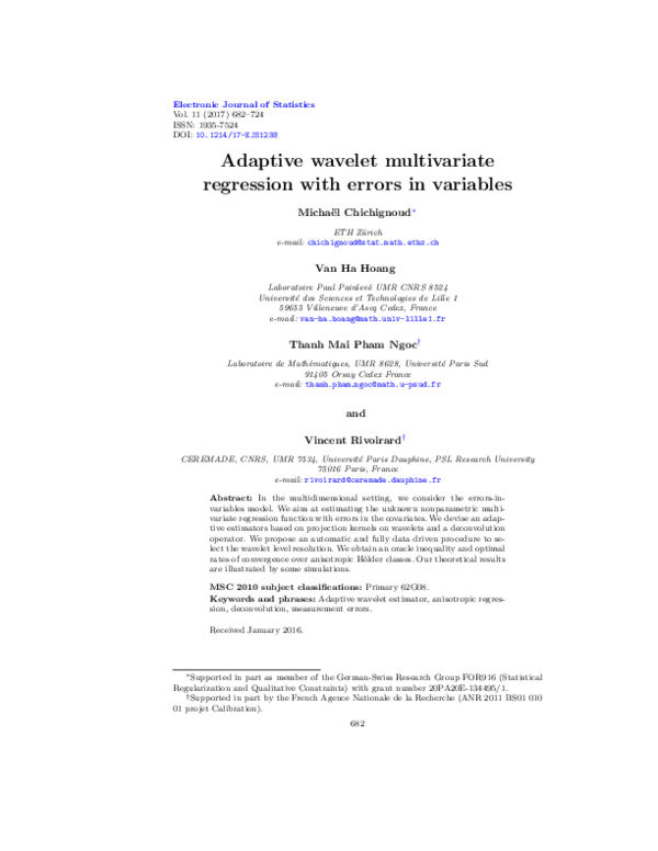 (PDF) Adaptive wavelet multivariate regression with errors in variables