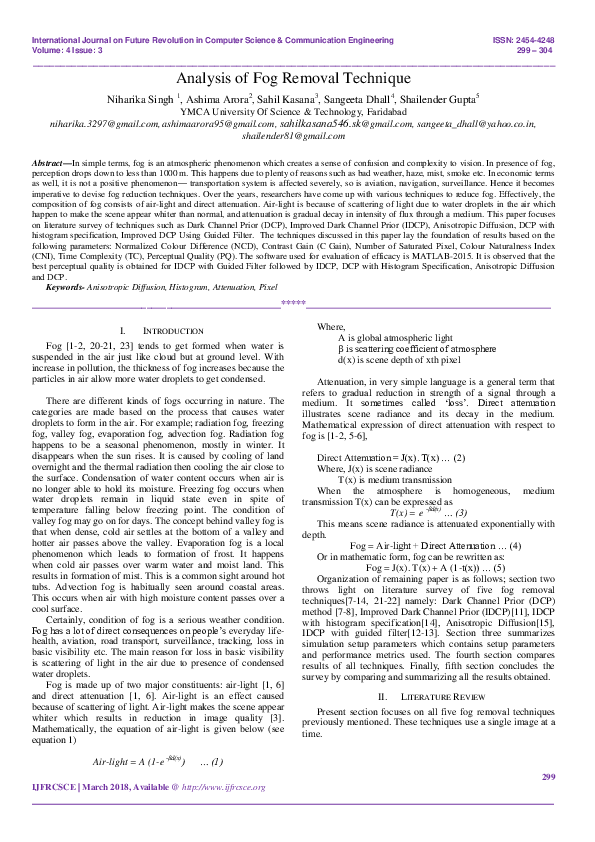 (PDF) Analysis of Fog Removal Technique