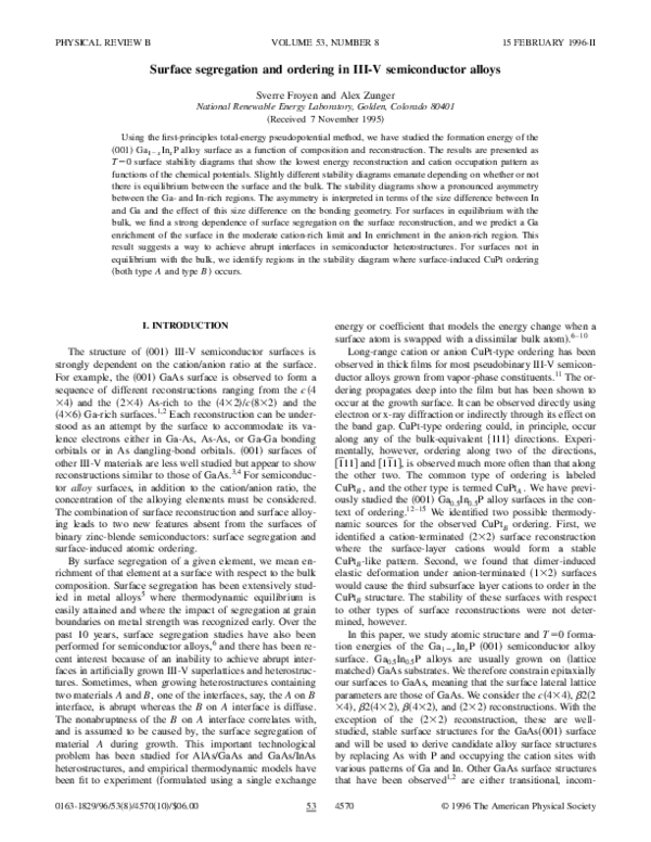 (PDF) Surface segregation and ordering in III-V semiconductor alloys