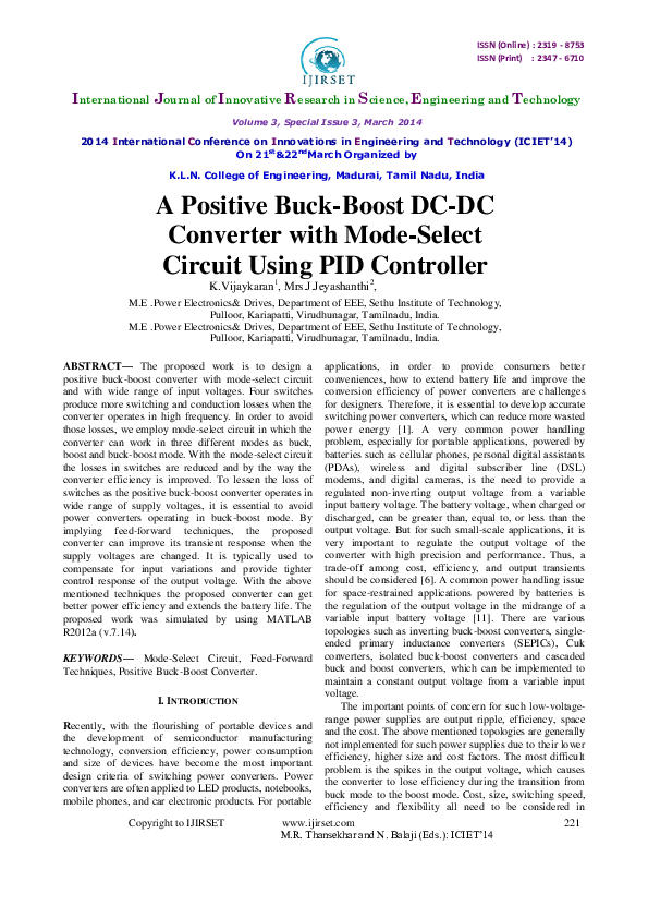 (PDF) A Positive Buck-Boost DC-DC Converter with Mode-Select Circuit Using PID Controller
