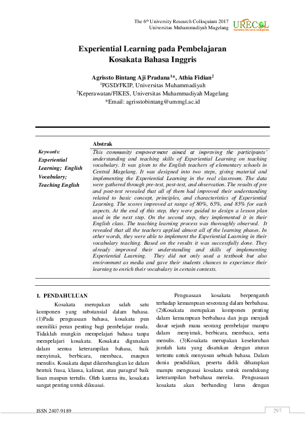 (PDF) Experiential Learning pada Pembelajaran Kosakata Bahasa Inggris | Athia Fidian - Academia.edu