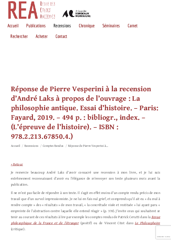 (PDF) Réponse à André Laks à propos de La philosophie antique. Essai d ...