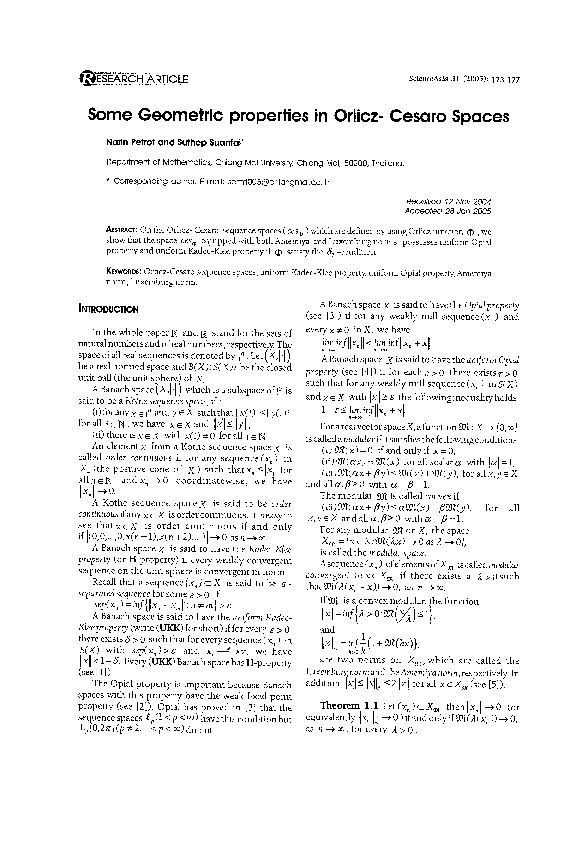(PDF) Some Geometric properties in Orlicz- Cesaro Spaces