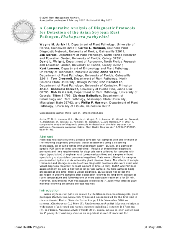 (PDF) A Comparative Analysis of Diagnostic Protocols for Detection of the Asian Soybean Rust ...