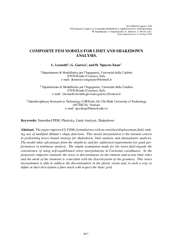 (PDF) Composite Fem Models for Limit and Shakedown Analysis | giovanni garcea - Academia.edu