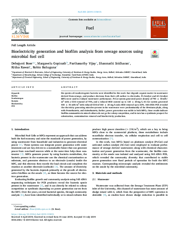 (PDF) Bioelectricity generation and biofilm analysis from sewage ...