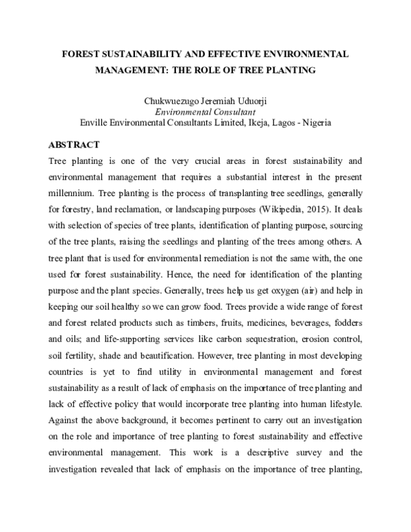 (DOC) FOREST SUSTAINABILITY AND EFFECTIVE ENVIRONMENTAL MANAGEMENT: THE ...