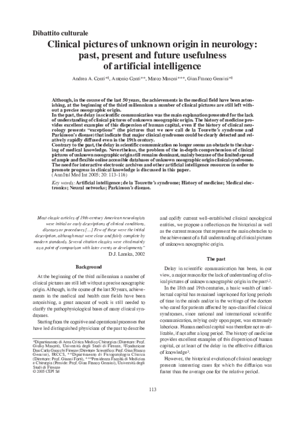 (PDF) Clinical pictures of unknown origin in neurology: past, present ...