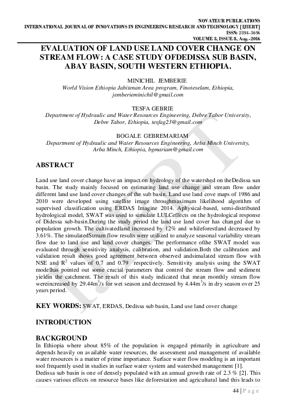 (PDF) Evaluation Of Land Use Land Cover Change On Stream Flow: A Case Study Ofdedissa Sub Basin ...