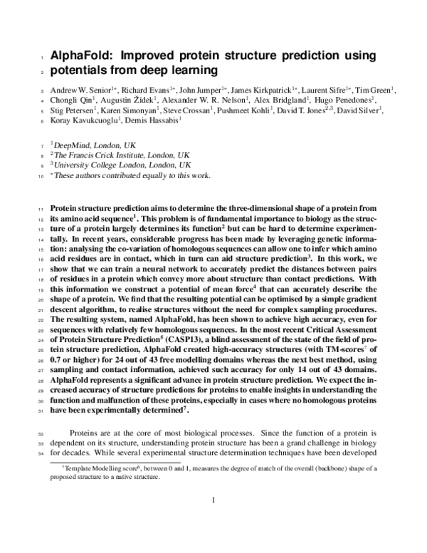 (PDF) AlphaFold: Improved protein structure prediction using