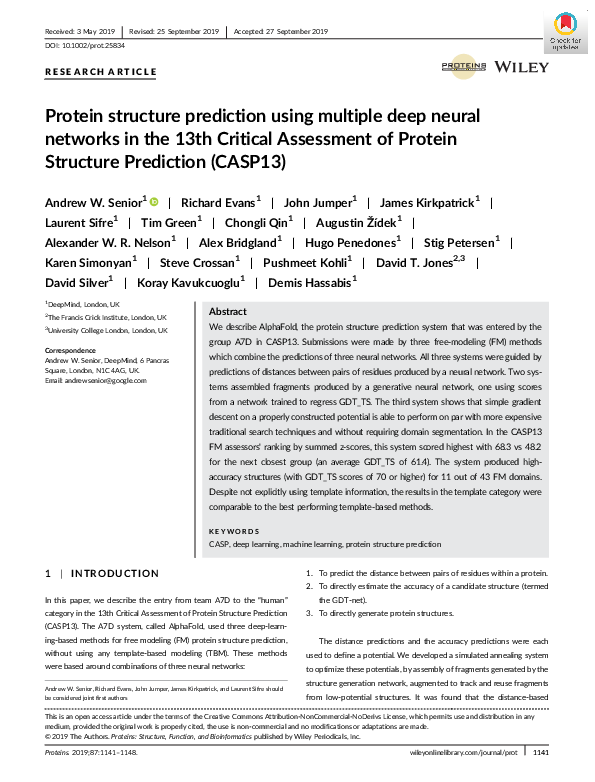 (PDF) Protein structure prediction using multiple deep neural networks in the 13th Critical ...