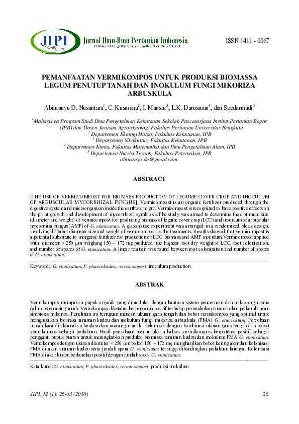 (PDF) Pemanfaatan Vermikompos Untuk Produksi Biomassa Legum Penutup ...
