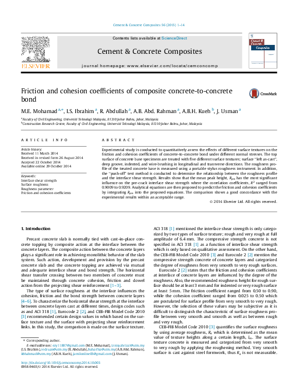 (PDF) Friction and cohesion coefficients of composite concrete-to ...